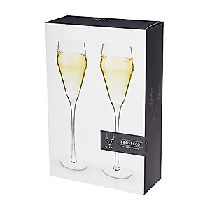 Viski Raye Angled Crystal Prosecco Glasses Set of 2, No-Lead Premium Crystal Clear Glass, Modern Stemmed, Prosecco Glass Gift Set, 8oz