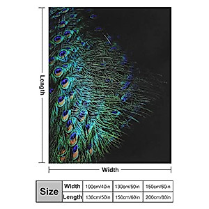 Peacock Feather Flannel Fleece Throw Blankets 50"X40" Lightweight Fluffy Winter Fall Blanket Cozy Soft Fuzzy Plush Home Decor for Couch Bed Sofa Bedroom Living Room Travel