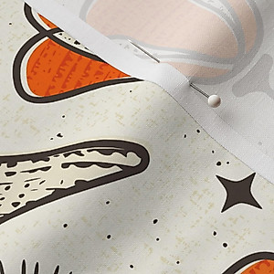 Spoonflower Fabric - Mid Century Quail Mod Floral Poppies Scandi Retro Neutral Bird Orange Printed on Petal Signature Cotton Fabric Fat Quarter - Sewing Quilting Apparel Crafts Decor