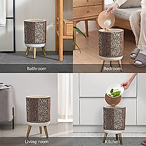 Small Trash Can with Lid Trendy Abstract Wavy Backgrounds Seamless Striped Patterns Diagonal Wood Legs Press Cover Garbage Bin Round Waste Bin Wastebasket for Kitchen Bathroom Office 7L/1.8 Gallon