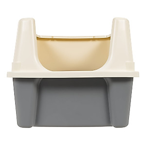 Amazon Basics Tall Open Top Cat Litter Box with High Sides and Scoop, 19 x 15 x 11.75 inches, Grey/Beige