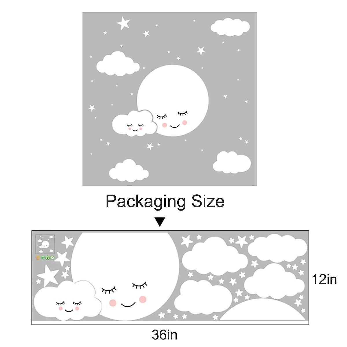 Smiling Moon Stars Clouds Wall Decals Peel and Stick Stickers Art Mural Decor for Home Dorm Party Nursery