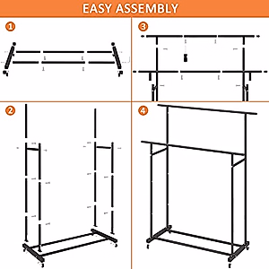 Calmootey Double Rod Clothing Garment Rack,Rolling Hanging Clothes Rack,Portable Clothes Organizer for Bedroom,Living Room,Clothing Store,Black