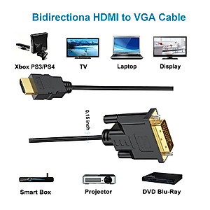 HDMI to DVI Cable 5-Pack, 6.6 Ft Bidirectional DVI-D to HDMI Male to Male High Speed Adapter Cable Support 1080P Full HD (5, Black)