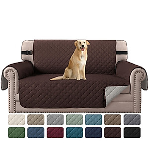 H.VERSAILTEX Reversible Loveseat Couch Cover for 2 Cushion Couch Water Resistant Loveseat Cover for Living Room Quilted Furniture Couch Cover Washable Couch Protector(Loveseat, Brown/Beige)