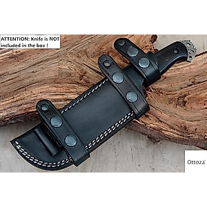Ottoza Handmade Leather Knife Sheath RIGHT HAND Bushcraft Knife Sheath - Hunting Knife Sheath - Survival Knife Sheath - Fixed Blade Knife Sheath Horizontal Carry Black TOP GRAIN LEATHER No:158