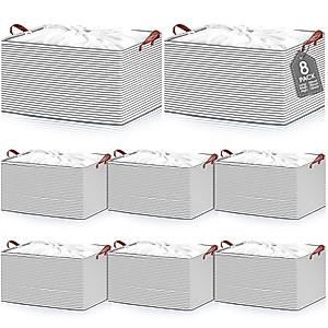 8 Pack 70l Extra Large Storage Bins Closet Organizers and Storage Large Blanket Basket for Shelves Canvas Storage Bin with Handle and Drawstring Cover for Clothing Comforters Toys, 22 x 15 x 13 Inch