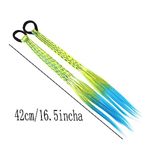 Colored Braids Hair Extensions with Rubber Bands Rainbow Braided Synthetic Hairpieces Ponytail Hair Accessories for Women Kids Girls Party Highlights Cosplay Dress Up (12PCS A Style)