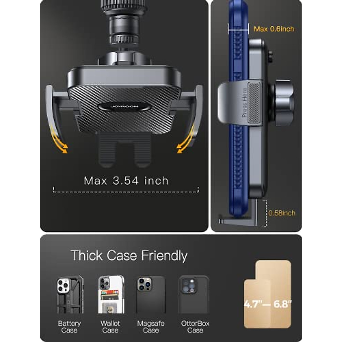 JOYROOM Car Vent Phone Mount, [ Enjoy Comfort A/C Air ] Never Blocking Vent Clip, Cell Phone Holder for Car Vent, Ultra Stable Car Cell Phone Holder for iPhone 14 13 Samsung Galaxy All Phones