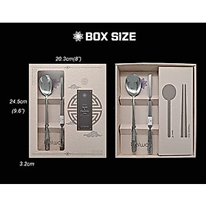 BALWOO Whale Design Korean Traditional Table Sticky Rice Spoon and Chopsticks Mukbang Cutlery 430 Stainless Steel