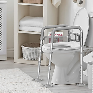 FSA/HSA Eligible Toilet Safety Rails - Adjustable and Foldable Toilet Rails for Elderly, Handicap Toilet Safety Frame with Handles, Fit Any Toilets - Silver Gray