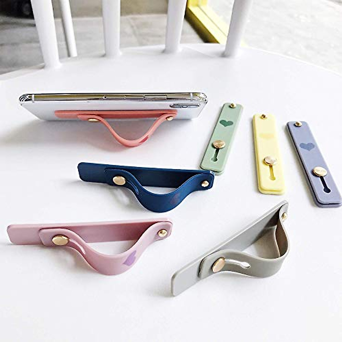 Phone Grip Holder Portable Telescopic Finger Strap Bracket Phone Loop Finger Kickstand for Universal Phone Charms (Yellow withHEART)