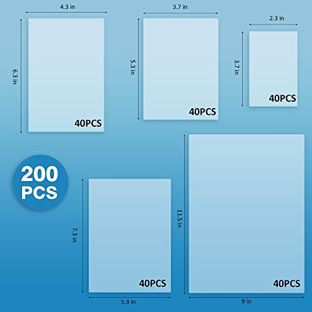 Uinkit 5MIL 200Sheets Laminating Pouches Variety Package Letter, Photo, Card, Notecard, ID Badge and Business Card Sizes Dry-Erase Friendly Sheets,Glossy Clear Laminator Pouch Rounded Corner