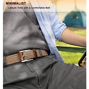 BULLIANT Stretch Belt Men,Mens Gift Woven Braided Web Belt 1 3/8 for Golf Casual Pants Shirts Jeans(Beige,36"-40" Waist Adjustable)