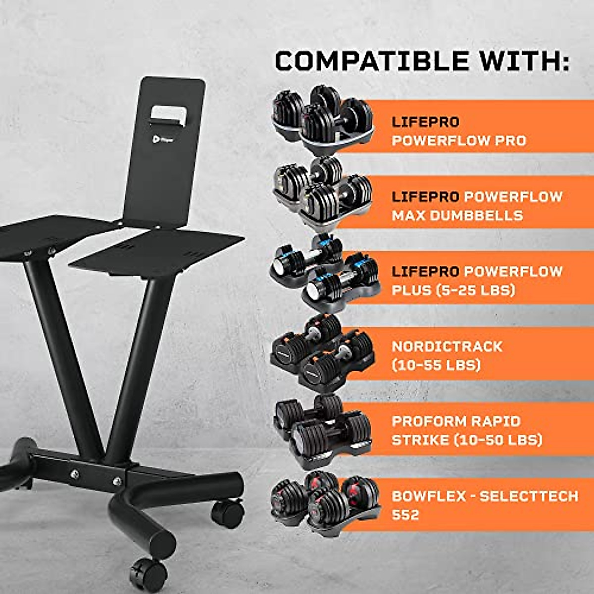 Lifepro Adjustable Dumbbell Stand for PowerFlow Pro & PowerFlow Max Adjustable Dumbbell Set - Adjustable Dumbbell Rack Stand for Convenience & Safety When Training - Durable Adjustable Weights Stand