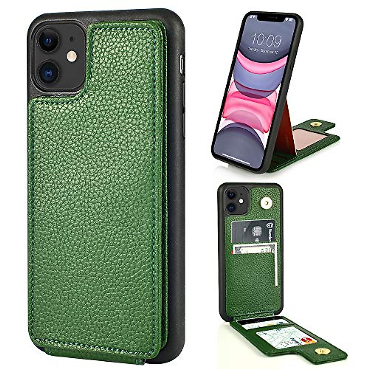 iPhone 11 Wallet Case, ZVE iPhone 11 Case with Credit Card Holder Slot Protective Shockproof Pocket Wallet Case Handbag Slim Leather Case for Apple iPhone 11,6.1 inch - Dard Green