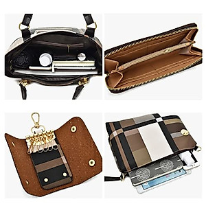 Women Fashion Handbags Wallet Tote Bag Shoulder Bag Top Handle Satchel Purse Set 4pcs (Brown)