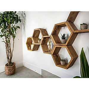 MUOSI Hexagon Shelves, Plant Shelves, Wide Hexagons Shelves, Honeycomb Shelves, Wall Decor （ Provincial I*Set of 6 Hexagons ）