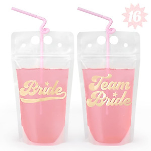 xo, Fetti Bachelorette Party Decorations Team Bride Drink Pouches - 16 ct | Bridal Cups, Bridesmaid Favor