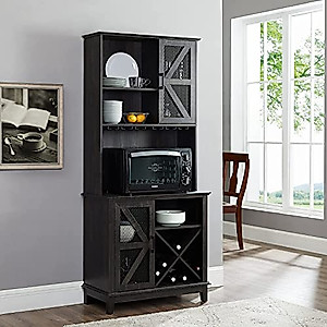 Lounge or Dining Room Stylish and Modern Charcoal Liquor Bar Cabinet with a Mix of Cabinets and Shelves and Wine Rack