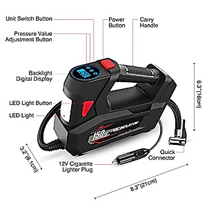 Awindshade Tire Inflator Portable Air Pump for Car Tires with Digital Pressure Gauge, DC 12V Auto Tire Pump,150PSI with Emergency LED Light for Car, Motorcycle, Bicycle and Other Inflatables