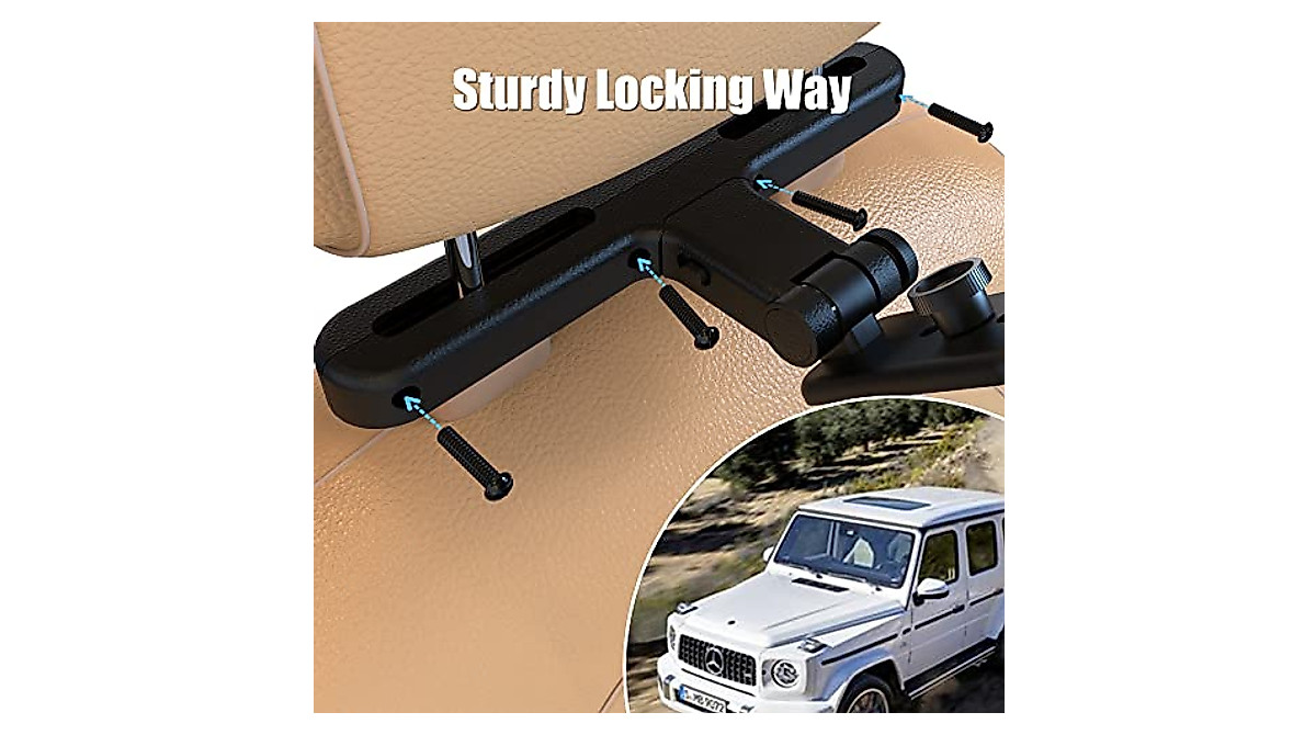Car Headrest Mount for Dual Screen DVD Players - Adjustable & Stable