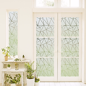 Windimiley Window Privacy Film Frosted Glass Window Clings: Bathroom Geometry Frosting Decorative Static Cling UV Sun Blocking Heat Control Home Window Tint Removable Door Cover(17.5 x 78.7 in,Pure)