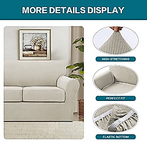 4 Piece Sofa Covers for 3 Cushion Couch Sofa Slipcover Soft Couch Cover for Dogs-Washable Sofa Furniture Covers with 3 Individual Cushion Covers, Feature Jacquard Fabric (3 Cushion Sofa, Island Fossi)