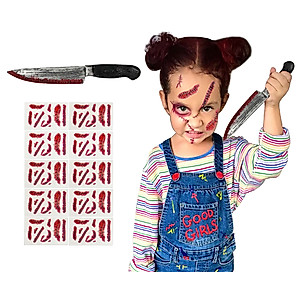 Halloween Knife Prop Chuckys Tattoo Halloween Scars Fake Stitches Chuckys Makeup Kit Fake Knife Toy Face Scars Temporary Tattoo Chuckys Costume Accessories