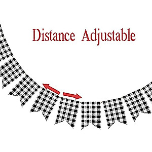 Buffalo Checkered Plaid Banner Cotton Black and White Gingham Bunting Garland for Mantel Fireplace Decorations (4 Pack)
