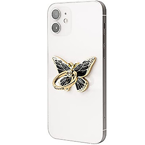 Doflyesky Cell Phone Ring Holder Butterfly, Finger Kickstand, Phone Ring Grip Holder, Compatible with iPhone 13/12/Mini/Pro/Pro Max and Android Phone (Gold Black)