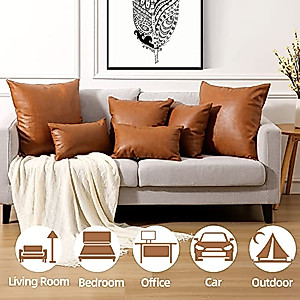 Yaertun Set of 2 Lumbar Faux Leather Decorative Throw Pillow Covers Modern Solid Outdoor Cushion Cases Luxury Pillowcases for Couch Sofa Bed 12x20 Inches Brown