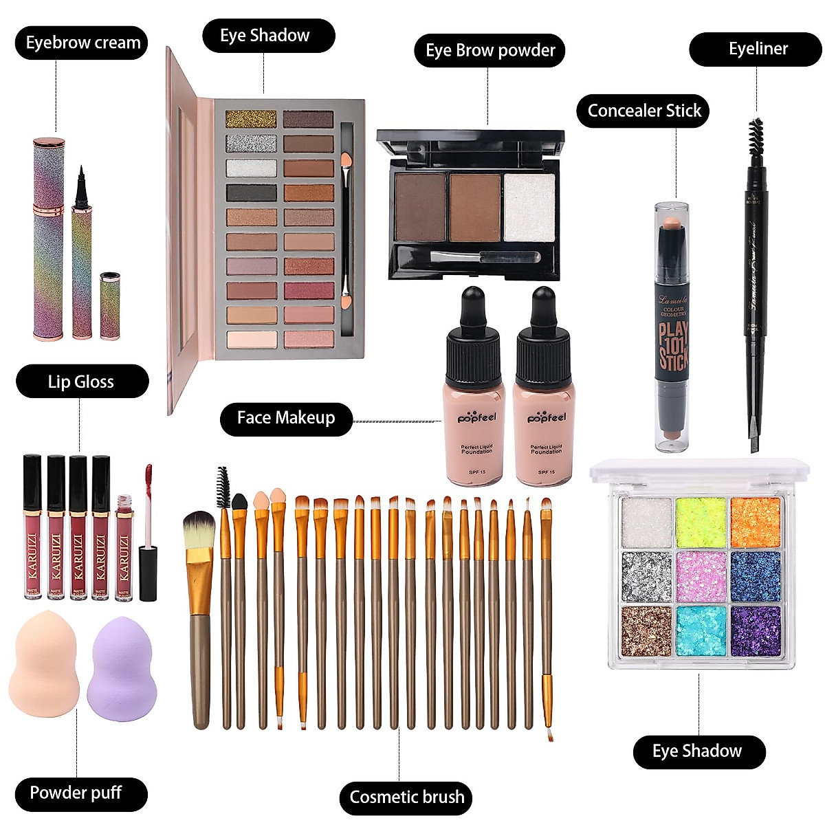KARUIZI Makeup Kit All-in-one Makeup Gift Set for Women Full Kit(20 colors set)
