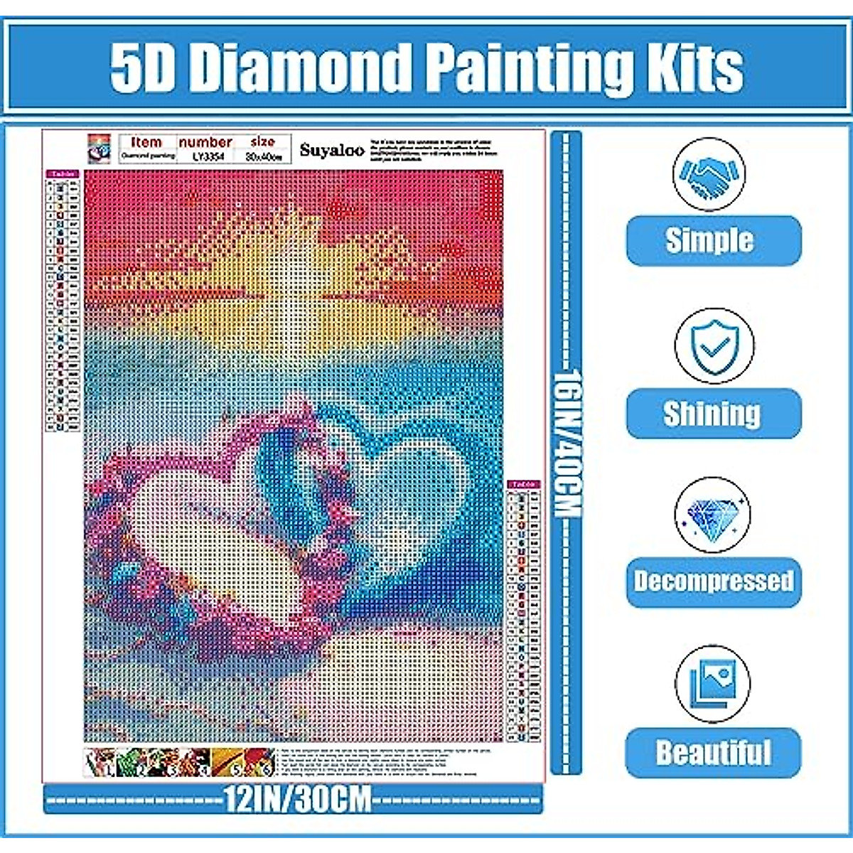 Suyaloo 5D Diamond Painting Kits for Adults - Love Beach Art Kids Beginner,DIY Sunset Full Drill Round Rhinestone Home Wall Decor Gifts 11.8X15.7inch LY3354-1