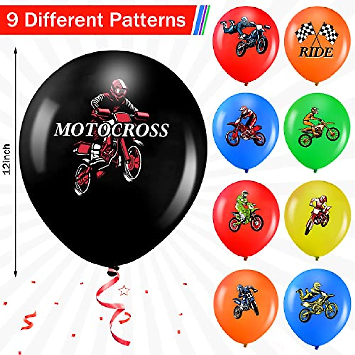 36 Pieces Dirt Bike Party Decorations Dirt Bike Party Balloons, Motocross Birthday Party Checkered Flag Party Decoration Balloon Supplies for Girl Boy Dirt Bike Sports Racing Party Supplies,12 Inches