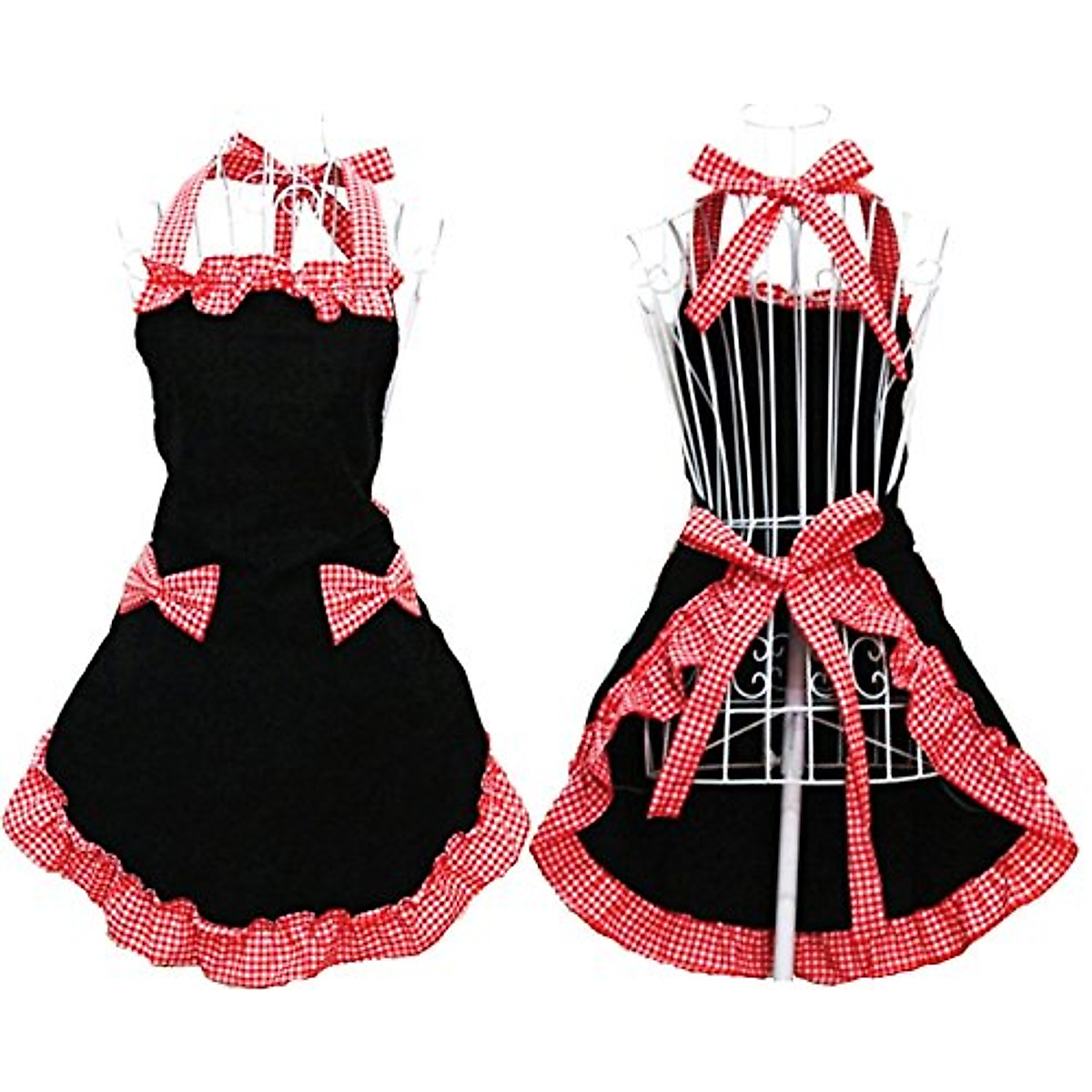 Hyzrz Women's Apron with Pockets, Black and Red