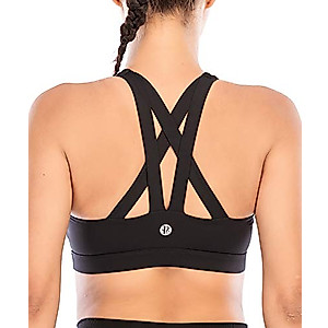 RUNNING GIRL Sports Bra for Women, Criss-Cross Back Padded Strappy Sports Bras Medium Support Yoga Bra with Removable Cups (WX2575.Black-1, L)