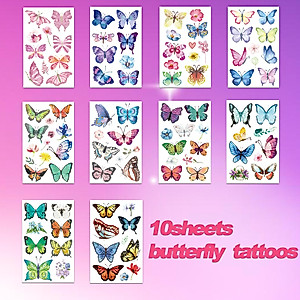 Onogola 100Pcs Butterfly Temporary Tattoos for Kids Women Girls, Fake Colorful Butterflies Wings Flower Tattoo Stickers Art Waterproof for Face Body Arm Birthday Party Favors Makeup Supplies Gifts