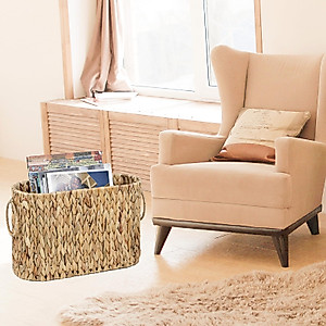 Toilet Paper Storage, Water Hyacinth Bathroom Toilet Paper Basket for Storage, Toilet Paper Holder Wicker Basket for 6 Mage Rolls, Bathroom Accessories Organizer