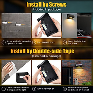 Amiluo Solar Fence Lights 4 Pack Warm White & 8 RGB Fixed Colors, Solar Outdoor Wall Lights IP65 Waterproof Fence Solar Light, Color Glow Light Outside Solar Deck Light for Backyard Wall Step Holiday