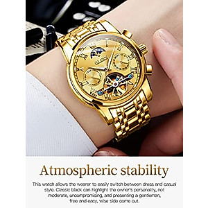 OLEVS Gold Couple Automatic Watches for Men and Women His and Hers Watch Set Gifts Mechanical Self-Winding Tourbillon Big Face Dress Wrist Watch with Day Date Calendar Golden