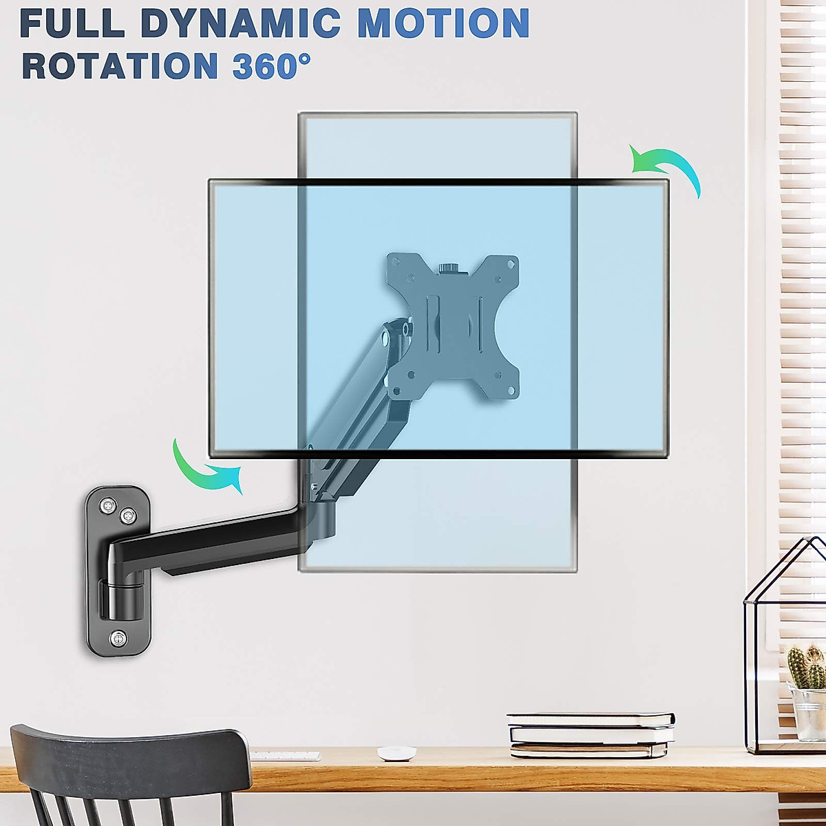 ErGear Single Monitor Wall Mount for 13 to 32 Inch Computer Screens, Gas Spring Wall Monitor Arm Holds up to 17.6lbs, Adjustable Wall Monitor Mount with Tilt/Swivel/Rotation, VESA 75x75/100x100mm