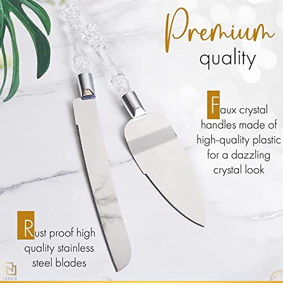 LUSHIG Cake Knife and Server Set | Acrylic Faux Crystal Handles & Premium 420 Stainless Steel Blades | Cake Cutting Set for Wedding Cake, Birthdays, Anniversaries, Parties