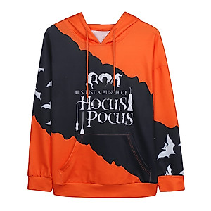 KIDDAD It's Just A Bunch of Hocus Pocus T-Shirt Women Halloween Sanderson Sisters Long Sleeve Crewneck Casual Pullover Tops Black Orange