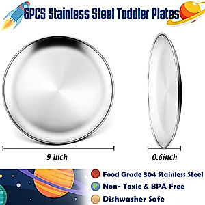 HaWare 6-Piece 18/8 Stainless Steel Plates, Metal 304 Dinner Dishes for Kids Toddlers Children, 9 Inch Feeding Serving Camping Plates, Reusable Dinnerware, Shatterproof & Non-toxic, Dishwasher Safe