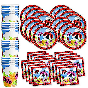 Little Lady Bug Birthday Party Supplies Set Plates Napkins Cups Tableware Kit for 16