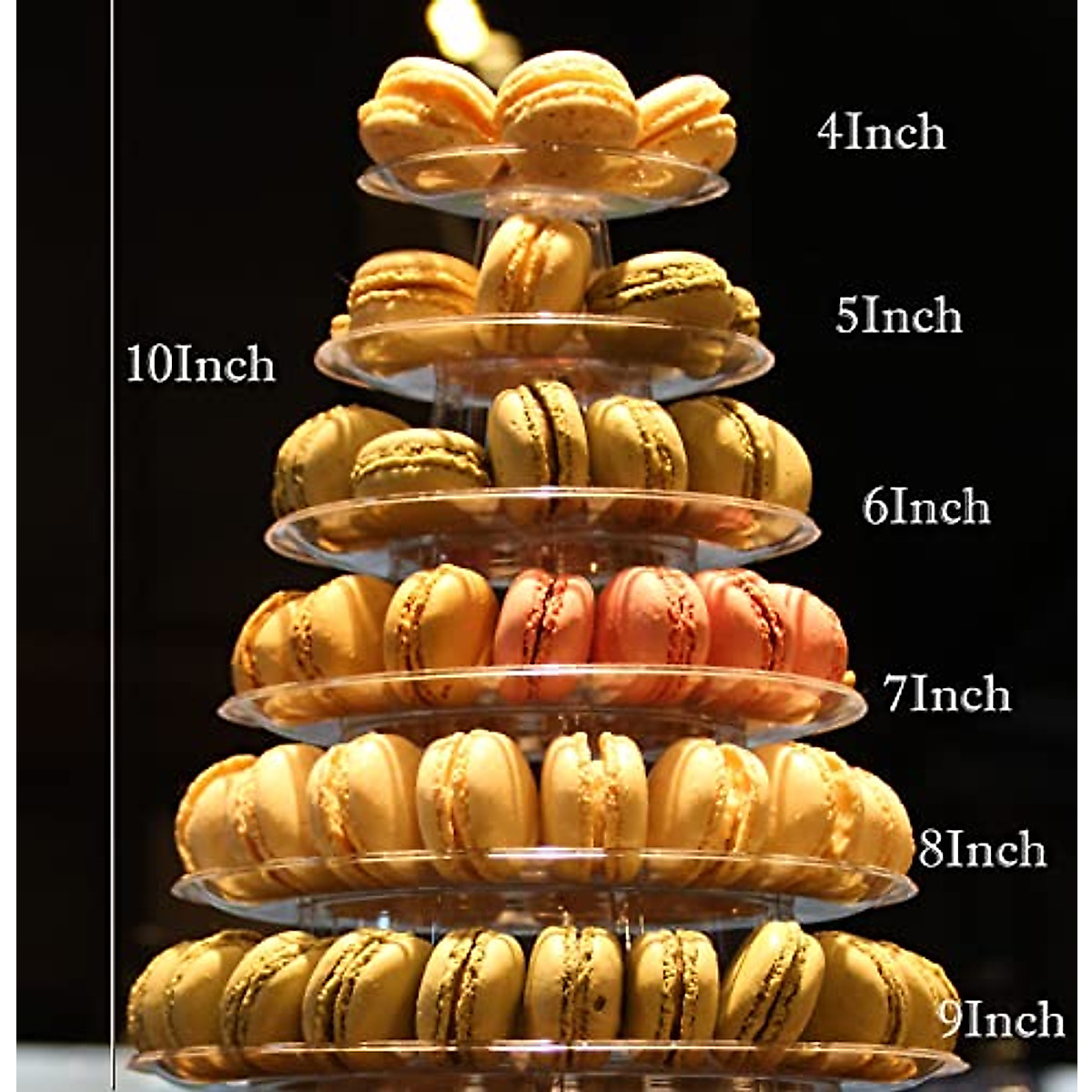 Fashionclubs 6 Tier Round Cake Stand Macaron Tower, Plastic Tiered Cupcake Dessert Display Stand Pastry Appetizers Serving Tray Platter Food Display for Wedding,Baby Shower or Birthday Party