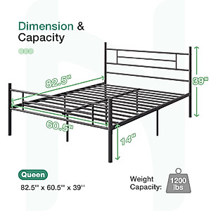 Novilla Queen Bed Frame with Headboard and Footboard, 14 Inch Metal Platform Bed Frame Queen Size, Large Storage Space, Heavy Duty Slats Support, Mattress Foundation No Box Spring Needed