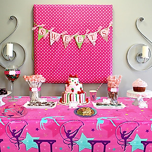 3 Pieces Gymnastics Birthday Party Tablecloth Decorations, Gymnastics Theme Party Tablecovers, Gymnastics Party Supplies, Gymnastics Table Cover for Your Little Dance Girls Kids Baby Shower