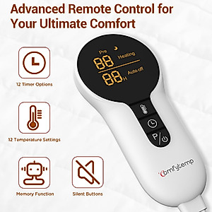 Comfytemp Heated Mattress Pad Twin, Dual Zone Electric Bed Warmer-Upper Body & Foot Temperature Difference Design, Water-Resistant Bed Heater with 12 Heat Settings & Auto-Off, Multi-Mode, Washable